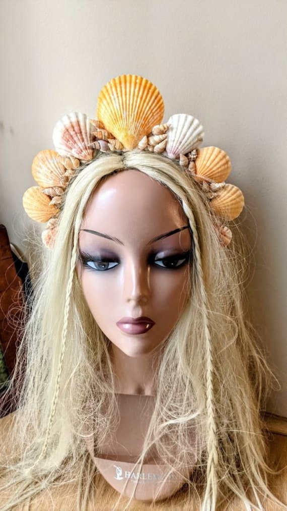 Mermaid Crown Tiara Headband Natural Orange Sea Shells Fantasy - Etsy