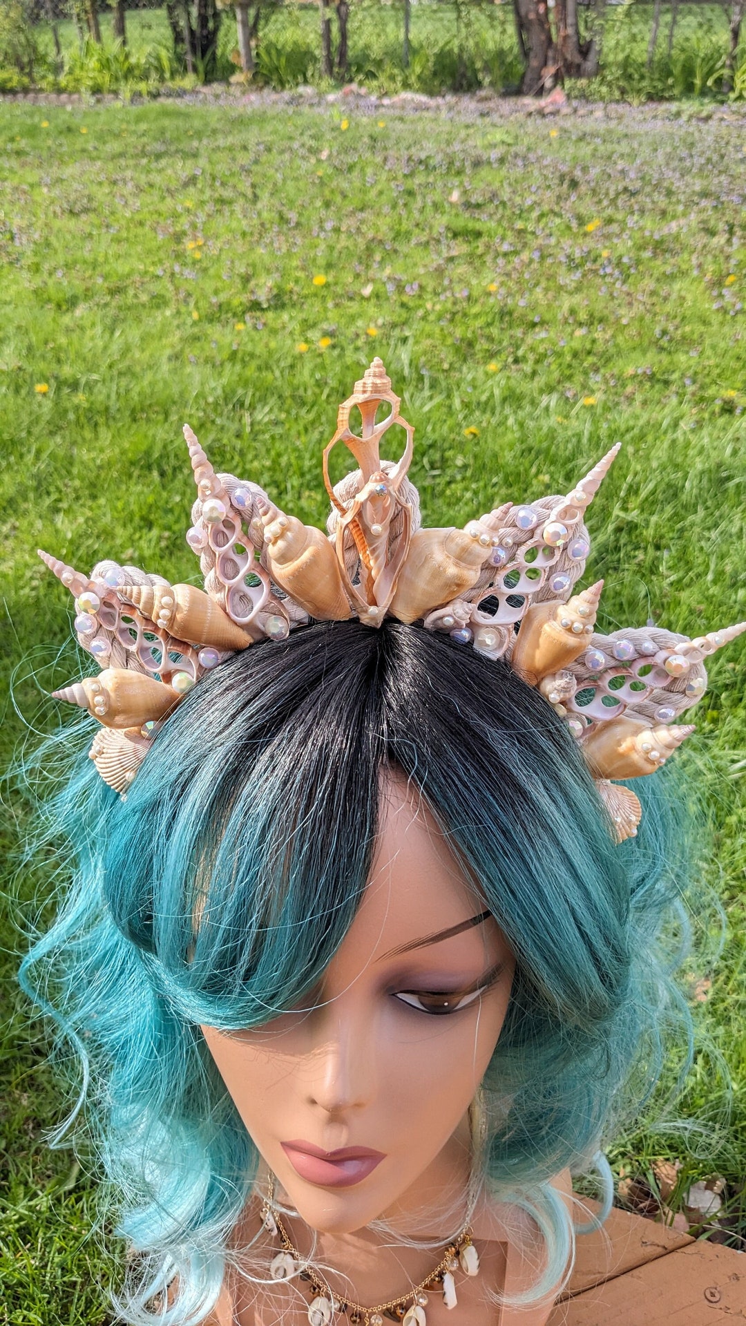 Mermaid Sea Shell Crown Tiara Spiked Turitella Headpiece Beach Wedding ...