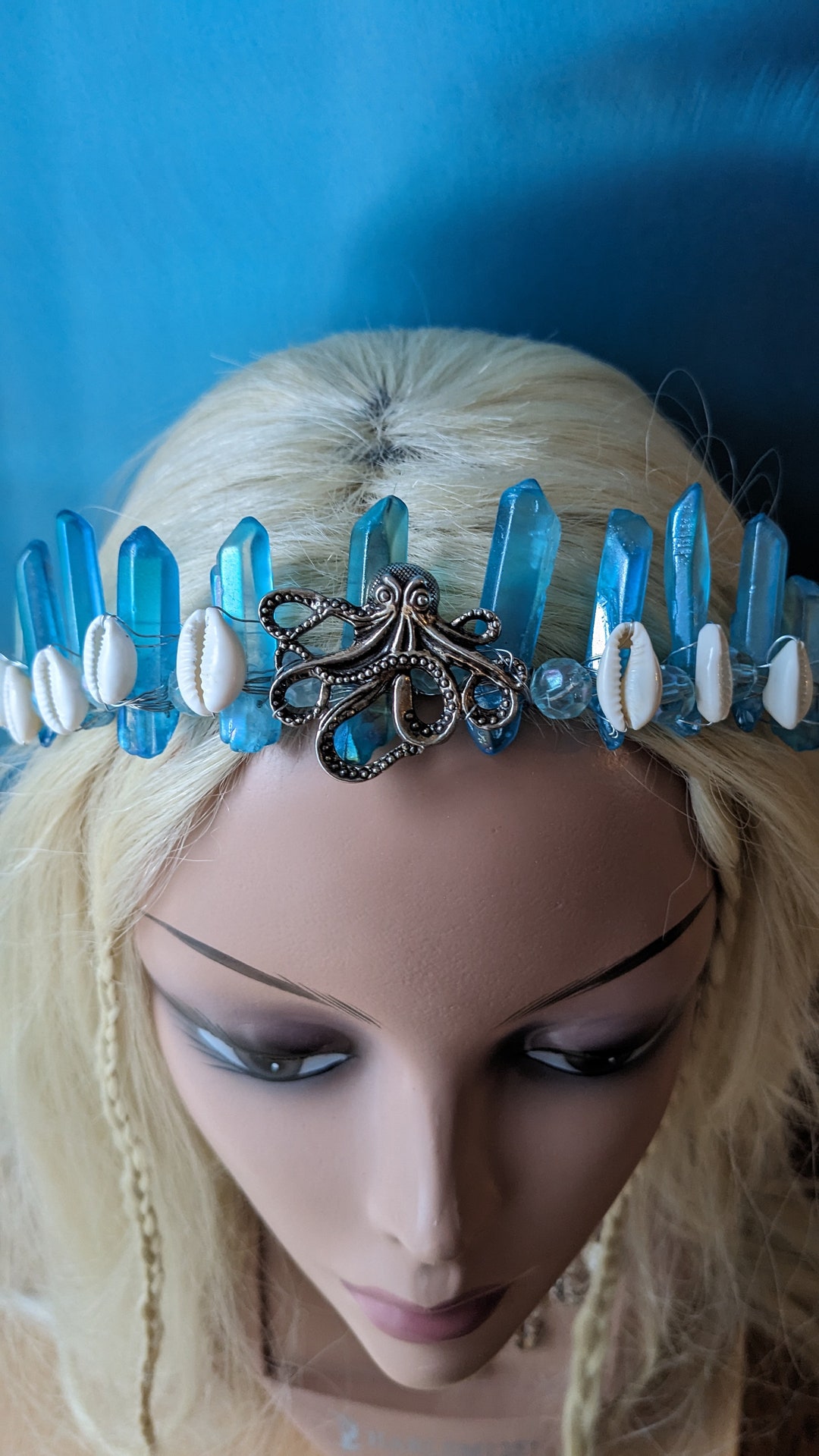 Mermaid Crown Tiara - Blue Crystal Quartz Headband - Octopus Silver ...