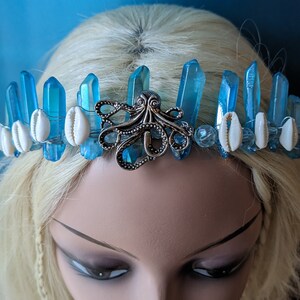 Mermaid Crown Tiara Blue Crystal Quartz Headband Octopus Silver ...