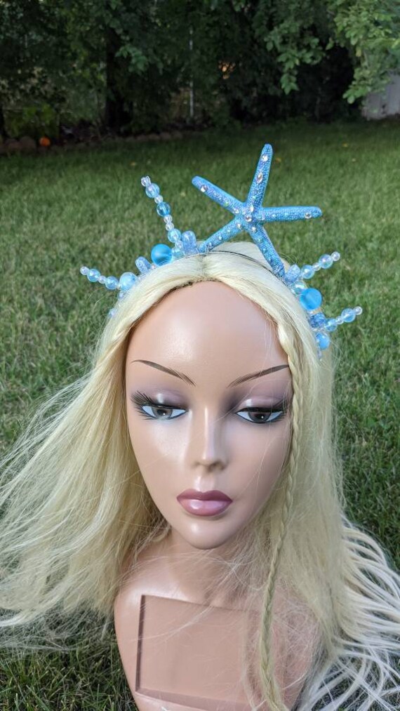 Mermaid Crown Tiara Blue Starfish Bubbles Seashell AB - Etsy