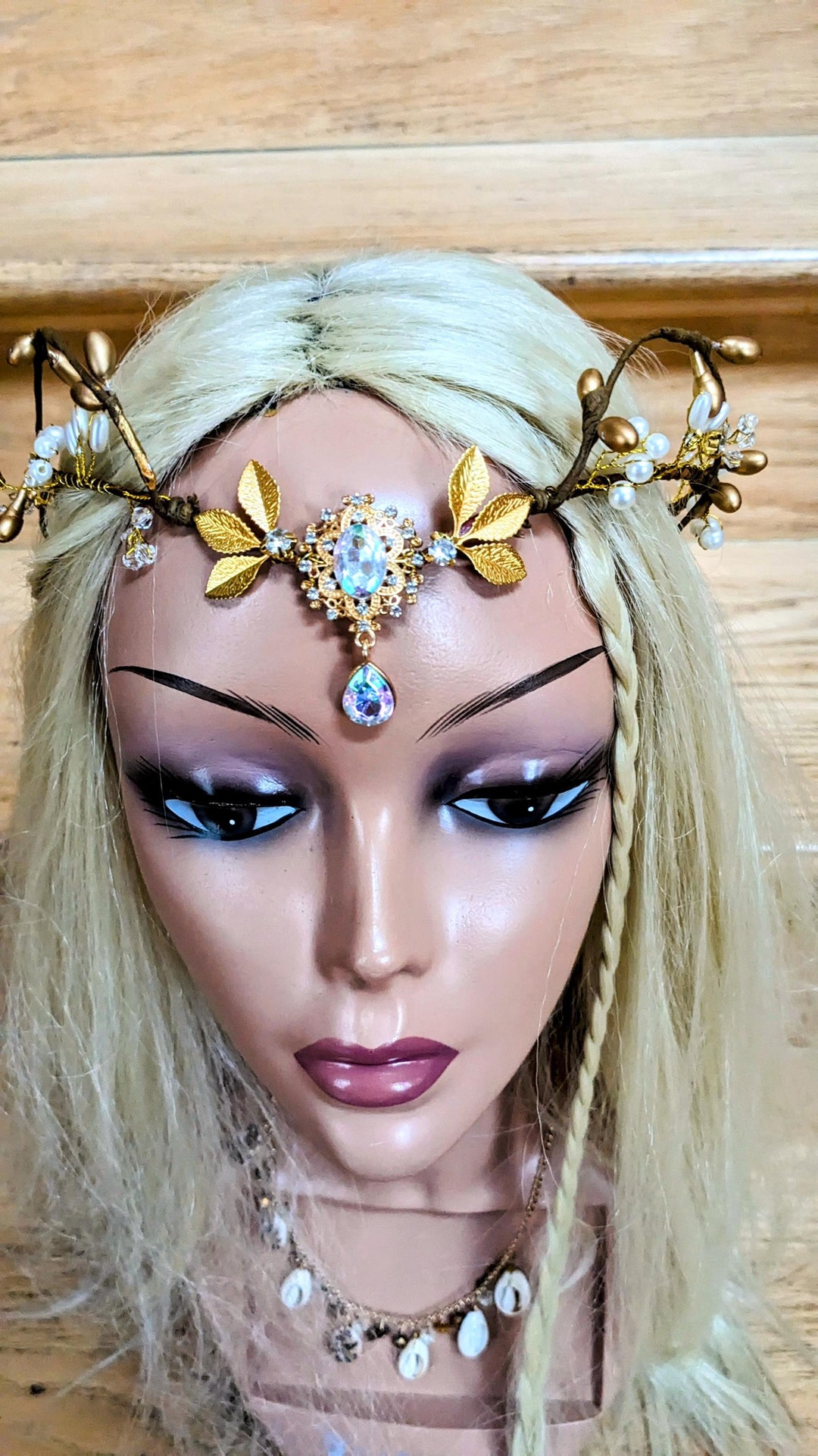 Gold Elven Fairy Tiara Aurora Borealis Gems - Fantasy Headpiece, Bridal ...