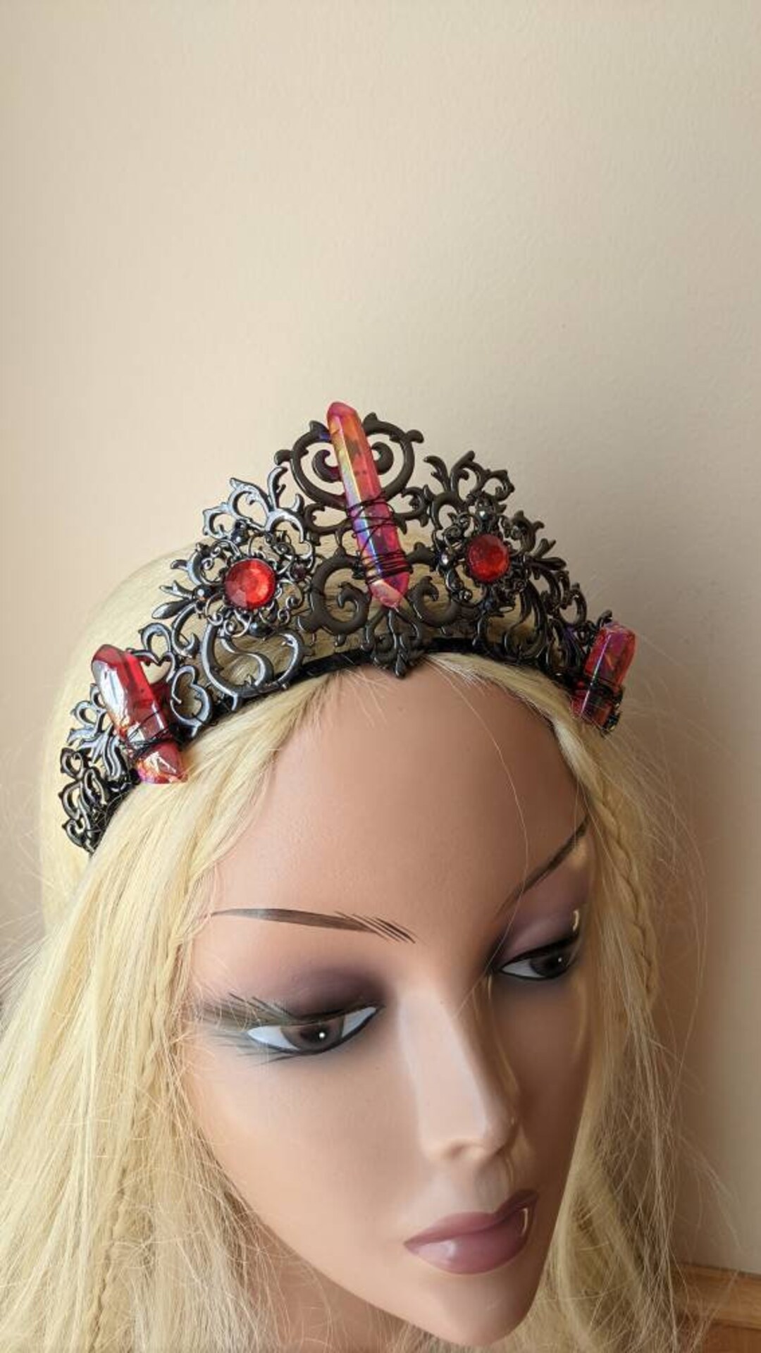 Crystal Crown Tiara Vampire Halloween Princess Black Filigree Red ...
