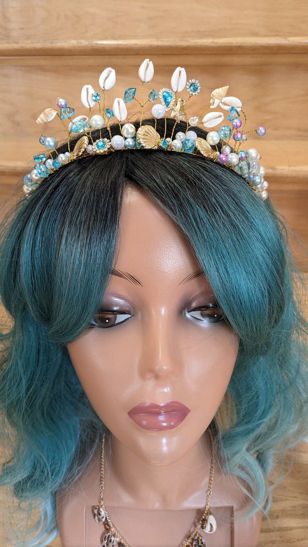 Mermaid Tiara Crown Headband Cowrie Sea Shell Genuine Blue Quartz ...