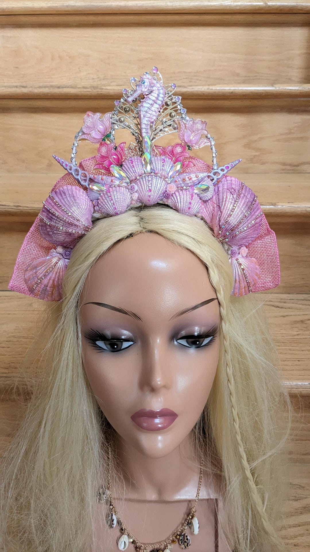 Pink Seahorse Mermaid Crown Tiara Headband Sea Shell Rhinestone Bling ...