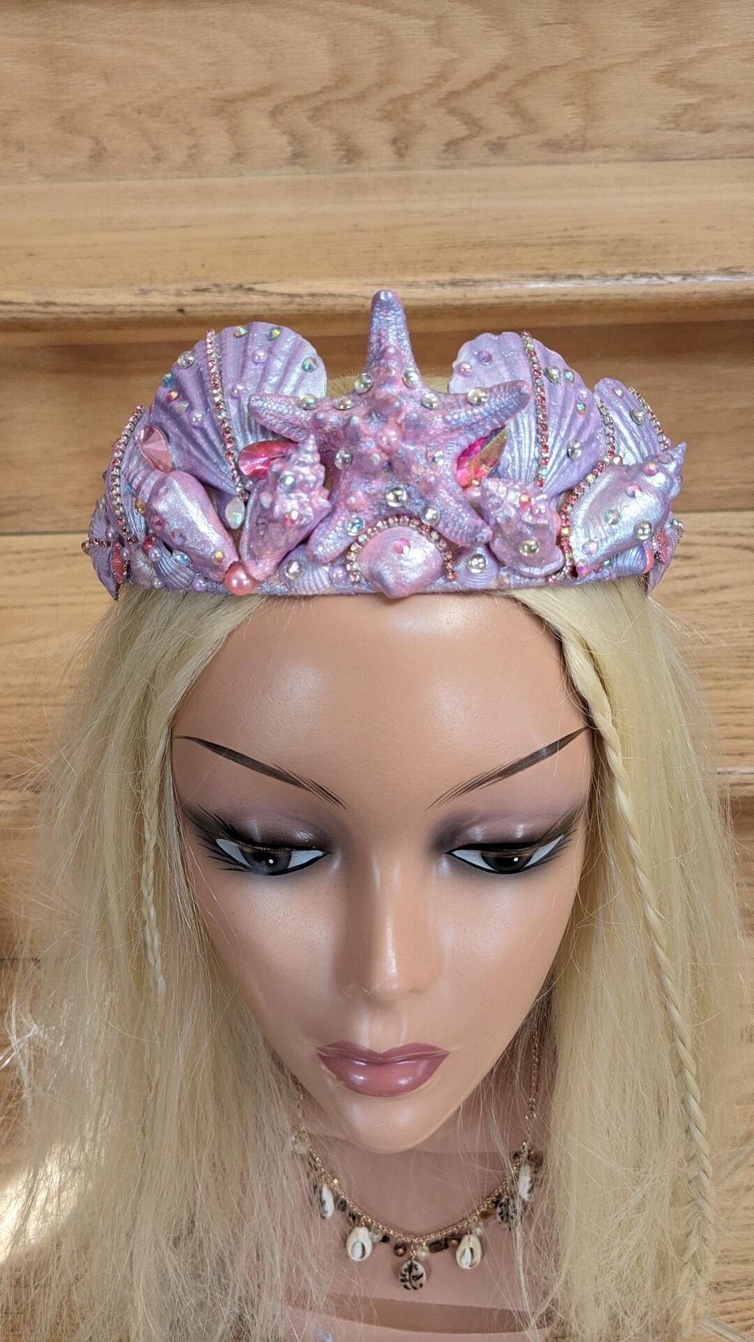 Pink Lilac Mermaid Crown Tiara Headband Starfish Seashell Rhinestone AB ...