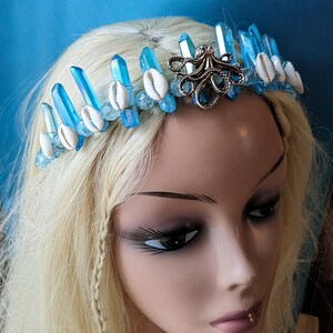 Mermaid Crown Tiara - Blue Crystal Quartz Headband - Octopus Silver ...