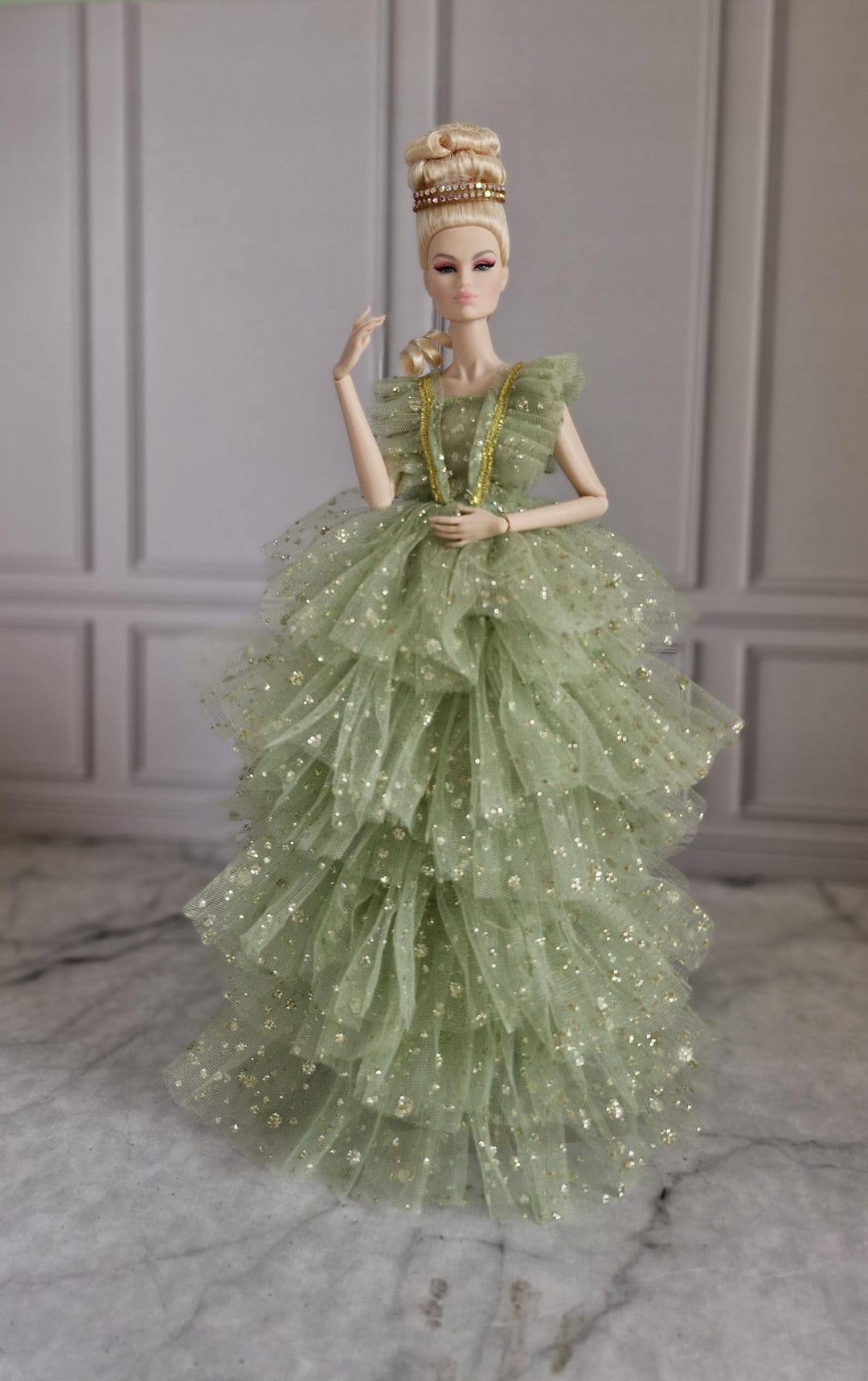 OOAK Sage Green Rococo Tulle Ruffle Butterfly Princess Dress Barbie ...