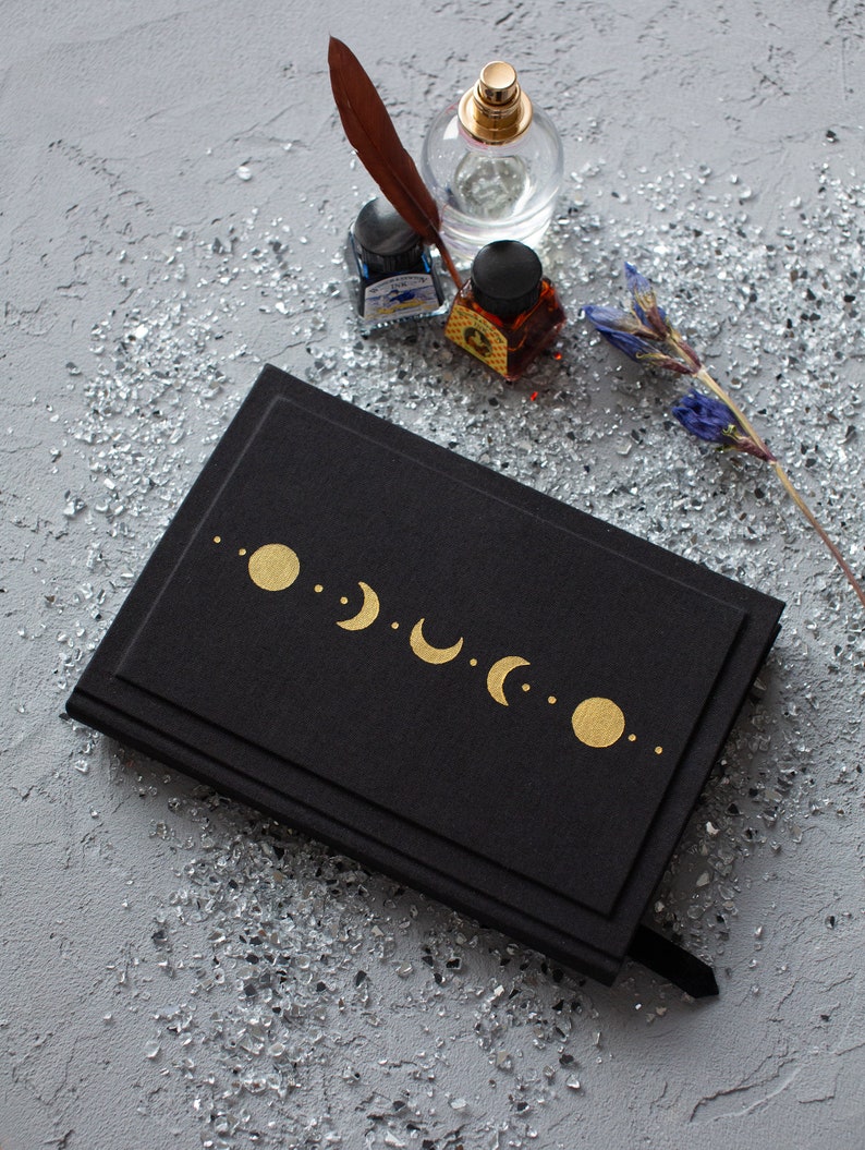 Notebook decorated with moon phases fabric covered journal | Etsy