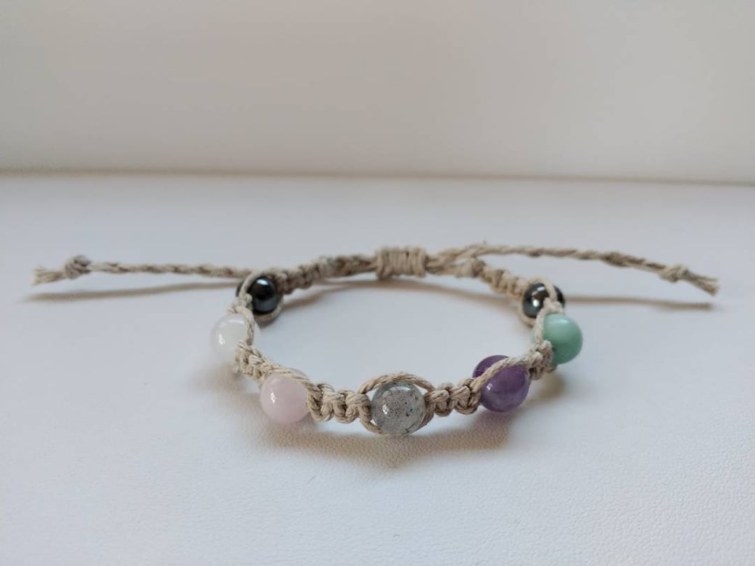 Multi Stone Hemp Bracelet, Natural Hemp, Macrame, Handcrafted, Gemstone ...