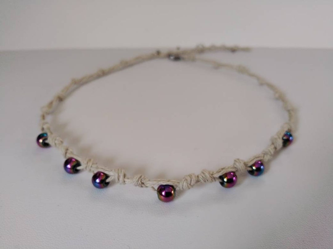 Hematite Choker, Hemp Choker, Hemp Necklace, Hemp Jewelry, Handcrafted ...