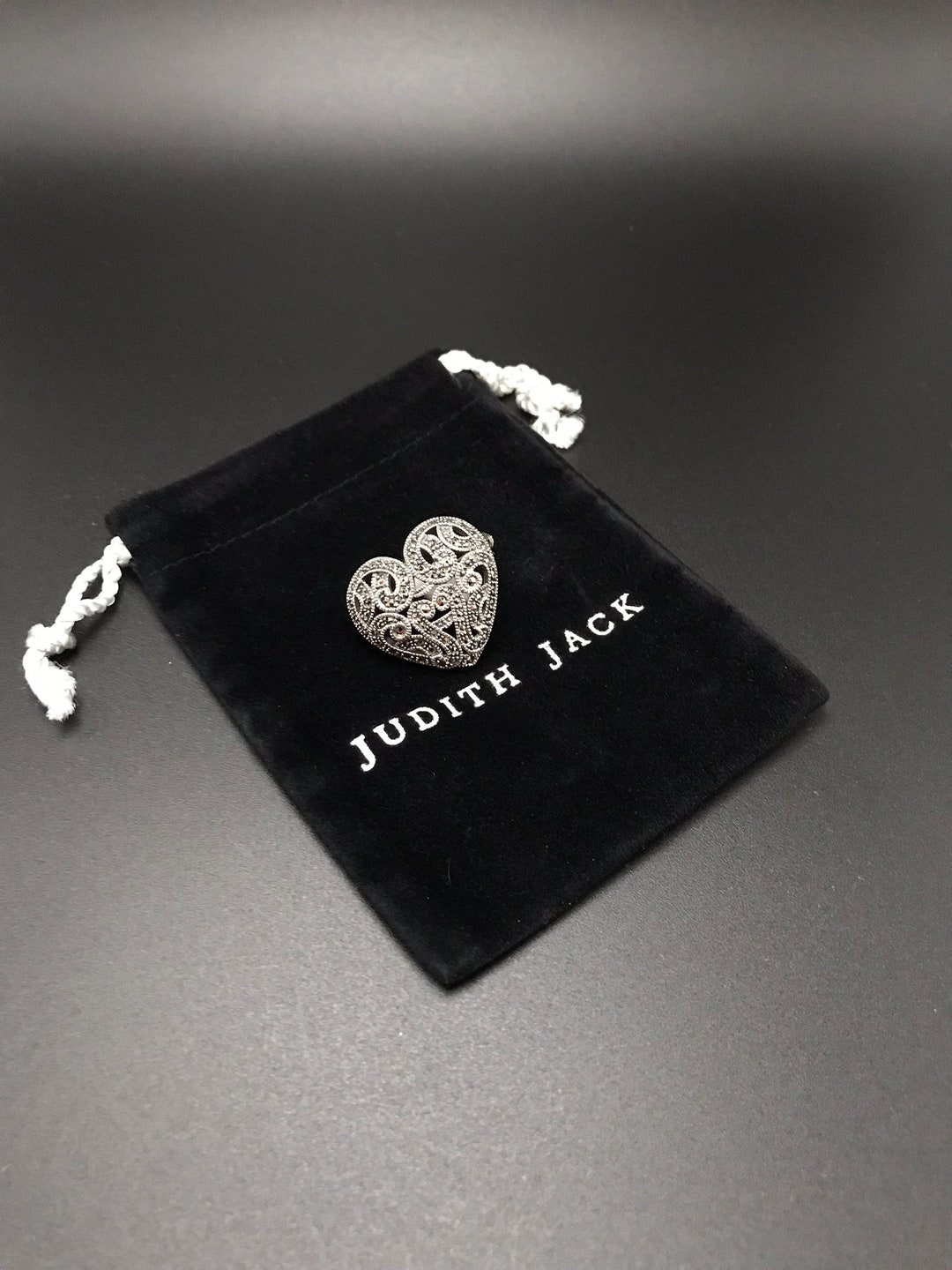 Vintage Judith Jack Sterling Silver & Marcasite Heart Pin With Pouch ...