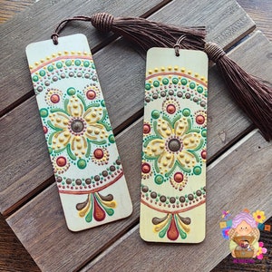 Natural Flower Wood Mandala Bookmark Hand Painted Dot Art Bookmark ...