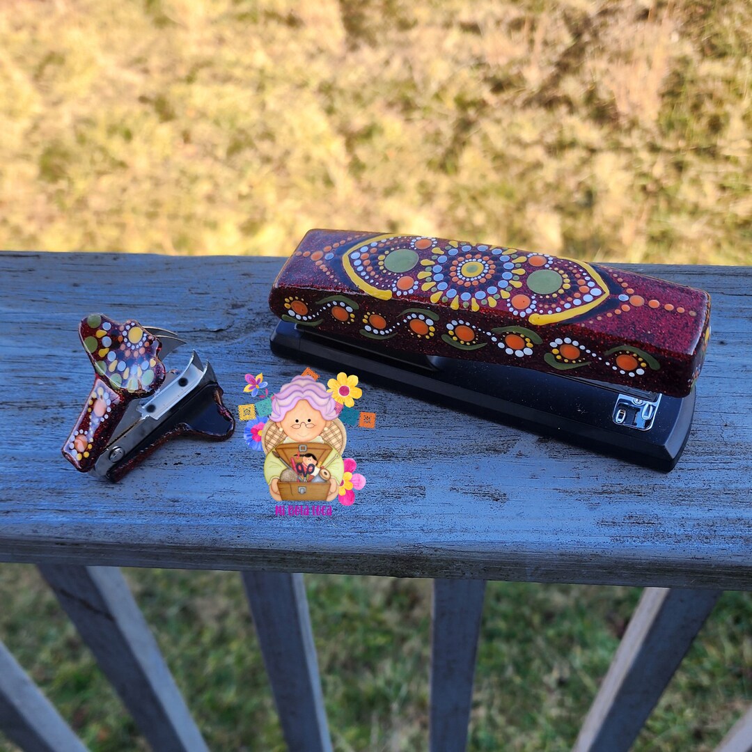 Dark Red Glittered and Hand Painted Desk Stapler With Matching - Etsy