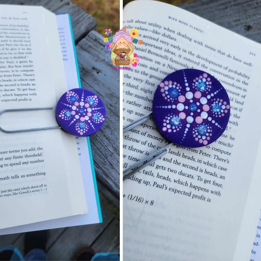 Purple Star Dot Mandala Wooden Circle Bookmark With 4 Silver Jumbo ...