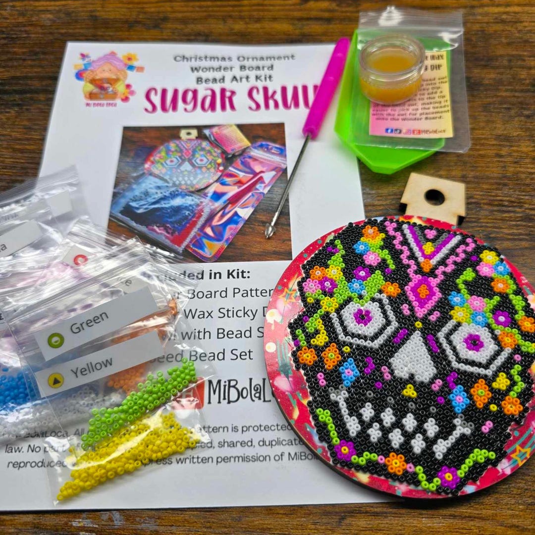 Sugar Skull Bead Art Wonder Board Wood Ornament Bead Kit - Seed Bead ...