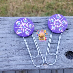 Purple Star Dot Mandala Wooden Circle Bookmark With 4 Silver Jumbo ...