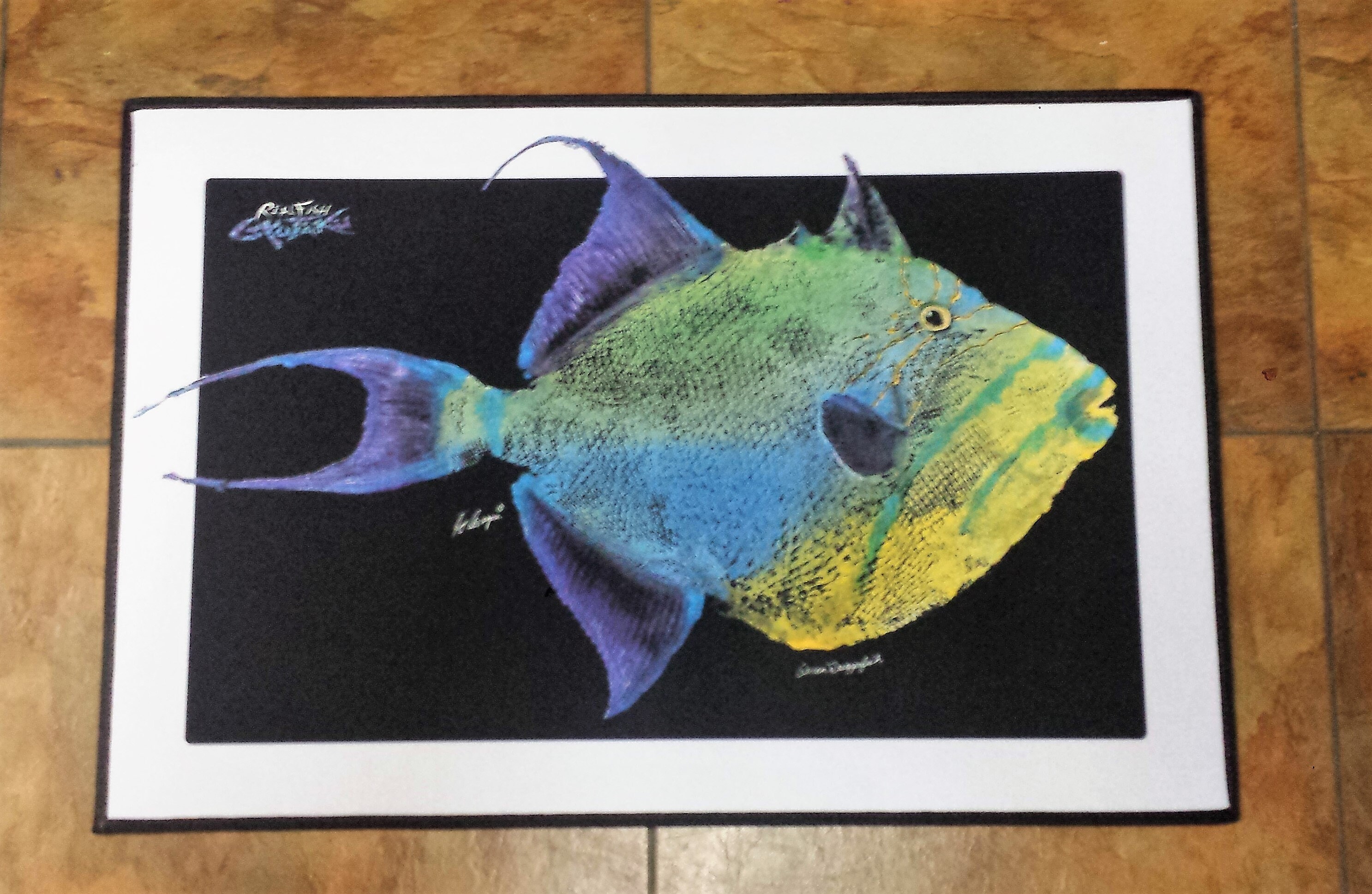 Realfish Gyotaku Series: Queen Trigger 24x36 Door Mat Floor Mat Fish ...