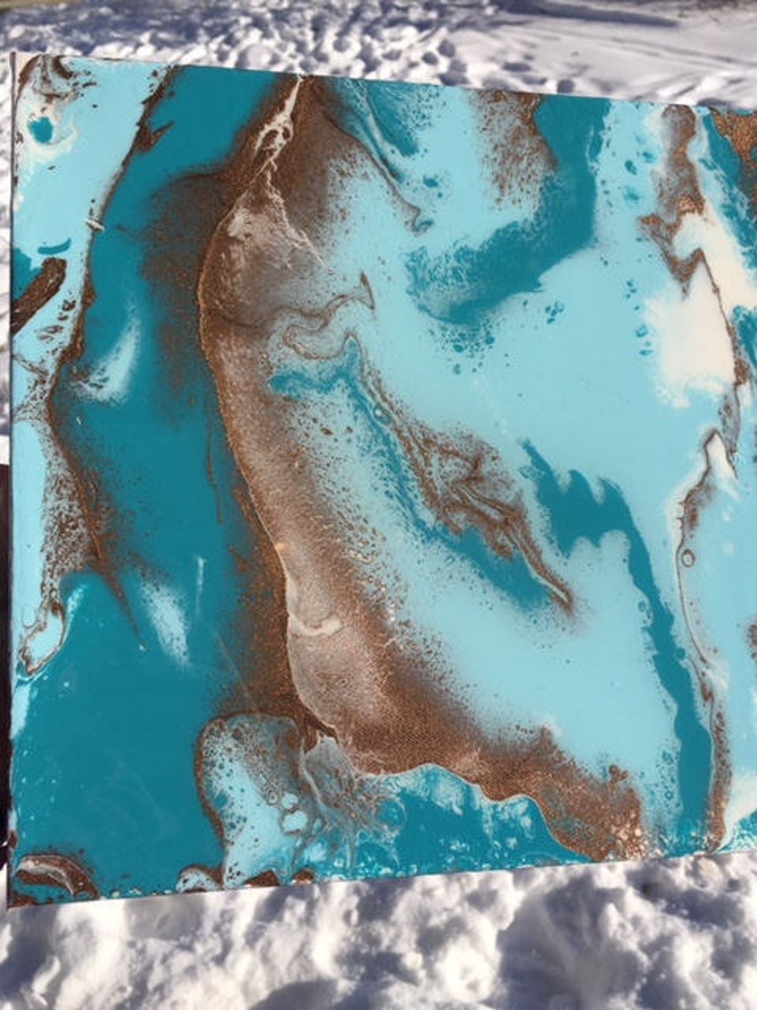 Copper Teal Blue Acrylic Painting With Resin Whispering - Etsy