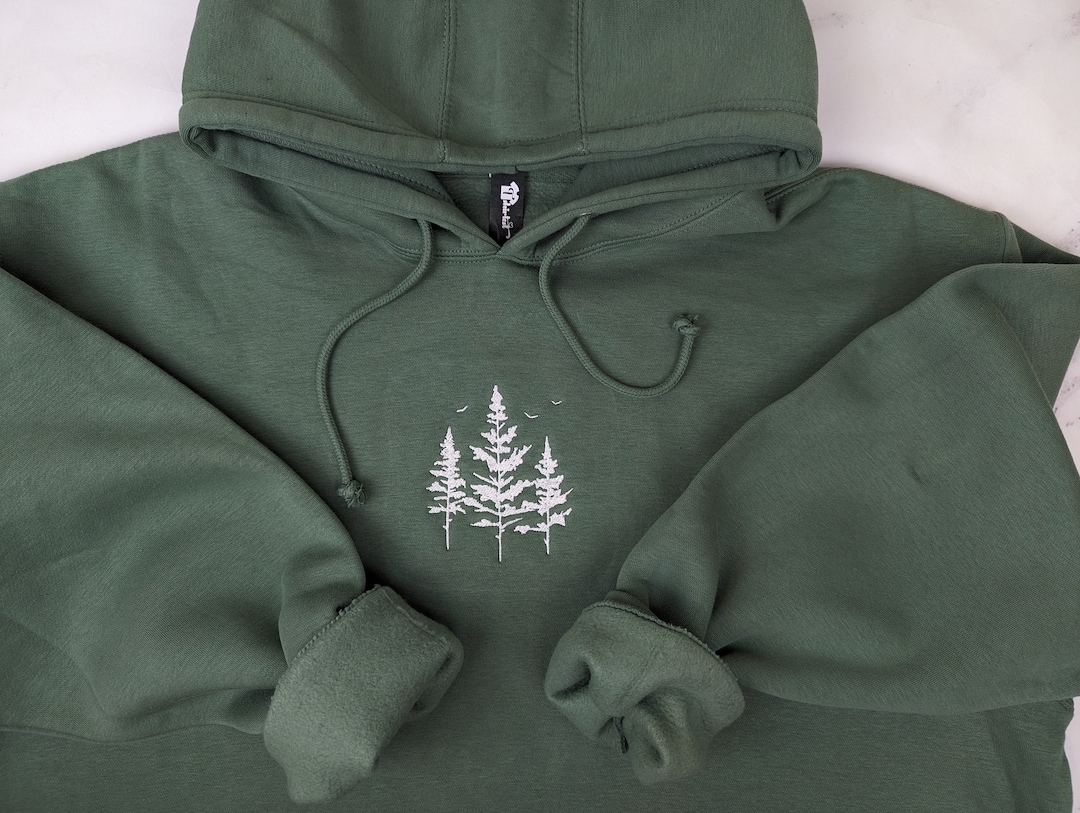 Embroidered Pine Tree Hoodie or Crewneck Sweatshirt - Nature Camping ...