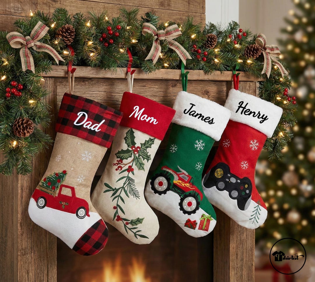 Personalized Christmas Stocking Embroidered Name Stocking: Truck, Video ...