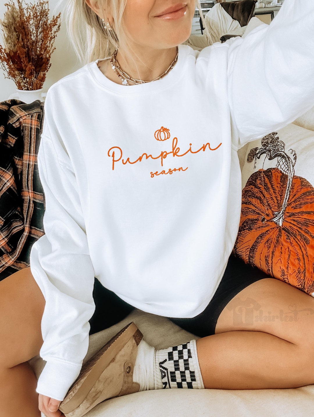 Embroidered Pumpkin Season Sweatshirt Thanksgiving Sweatshirt ...