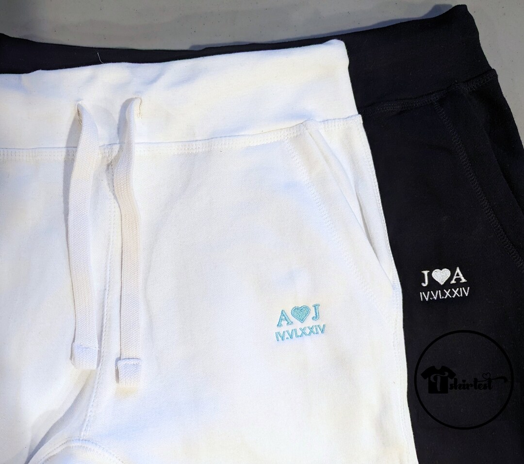 Embroidered Jogger Sweatpants - Custom Initial & Roman Numeral Date ...