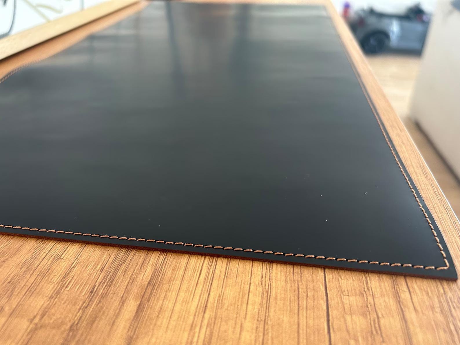 Two-tone Leather Desk Mat, Black & Tobacco, Handmade 1.8mm Desk Pad - Etsy