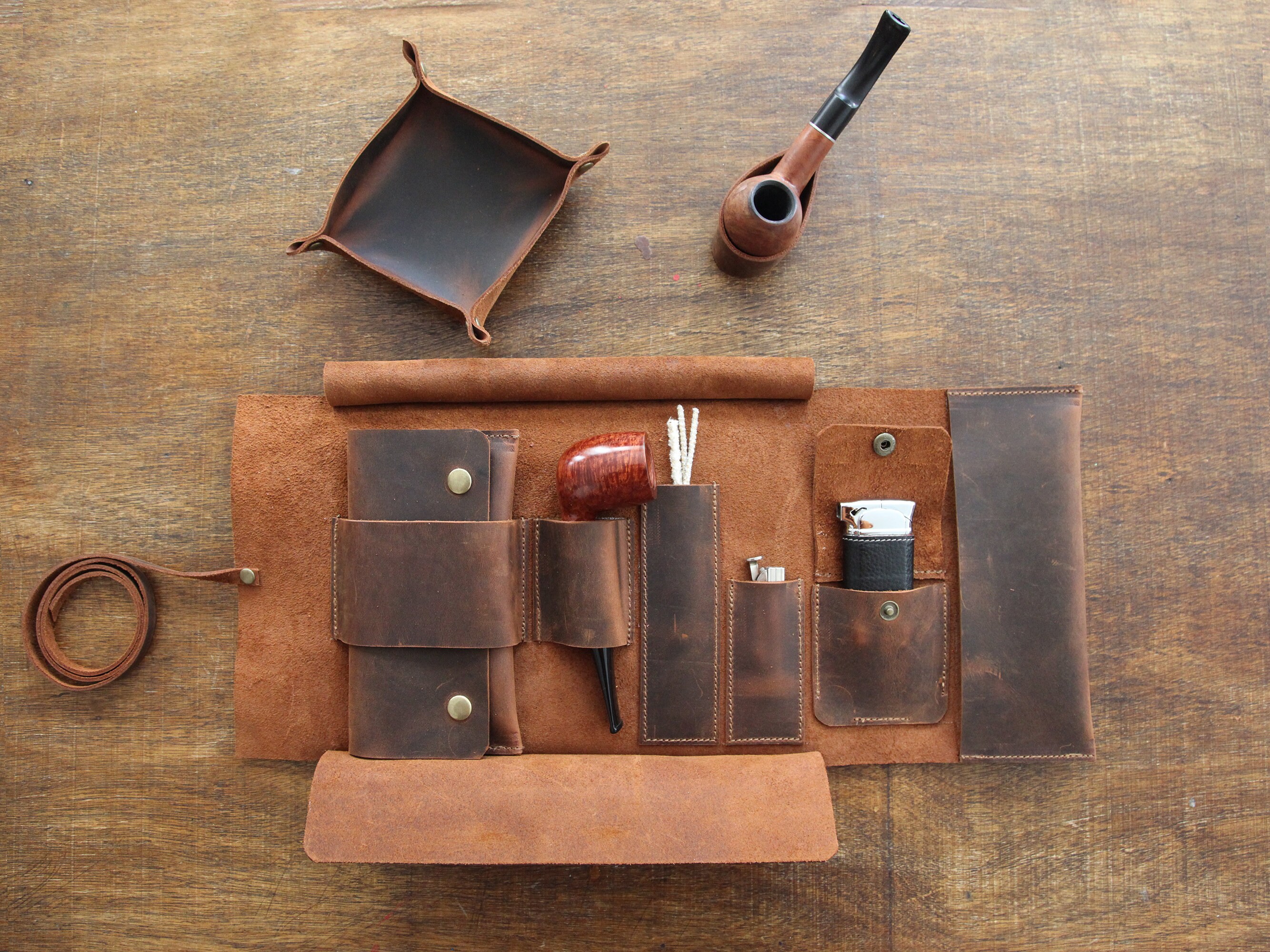 Leather Pipe Pouch Full Set Handmade Pipe Rollup Bag Tobacco - Etsy