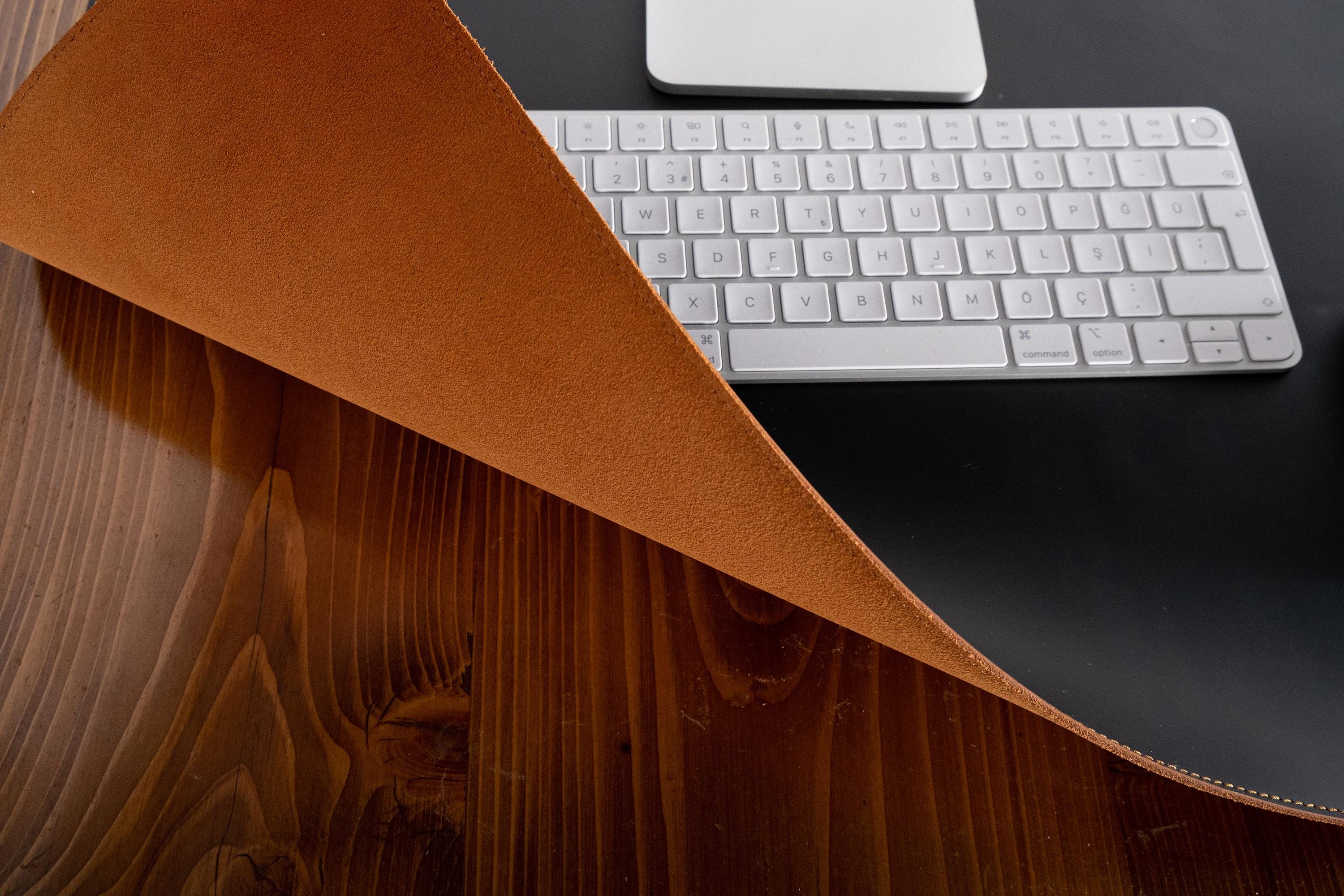 Two-tone Leather Desk Mat, Black & Tobacco, Handmade 1.8mm Desk Pad - Etsy