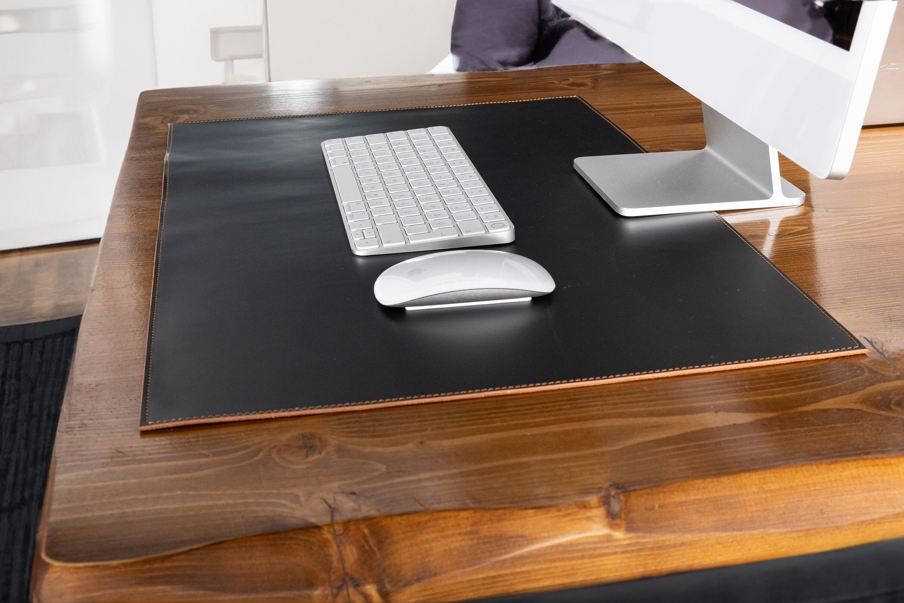 Two-tone Leather Desk Mat, Black & Tobacco, Handmade 1.8mm Desk Pad - Etsy