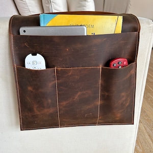 Leather Sofa Armrest Organizer, Handmade Couch Caddy With 5 Pockets for ...