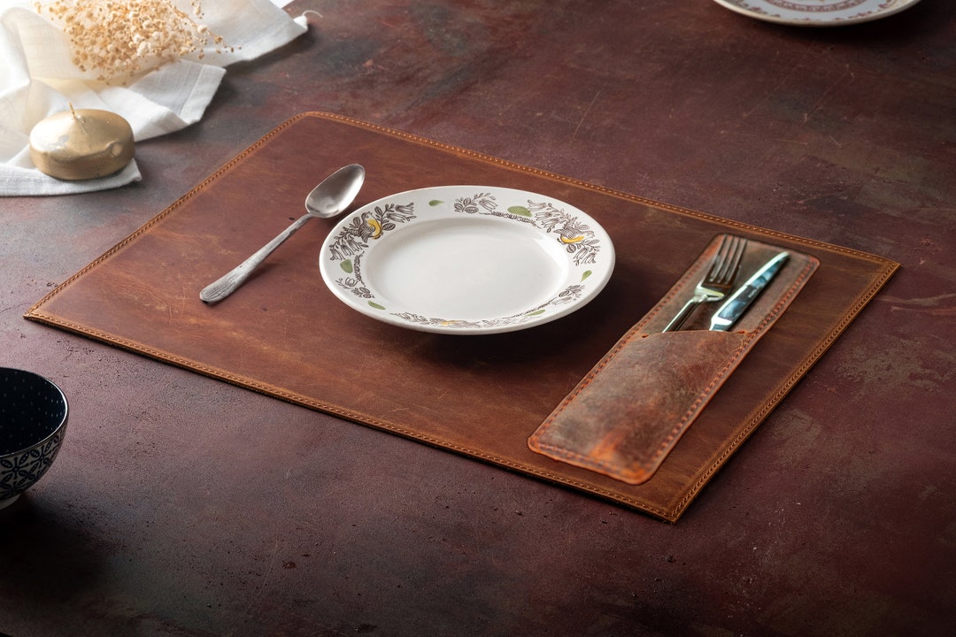 Leather Cutlery and Placemat Set, Dining Table Placemats, Personalized ...