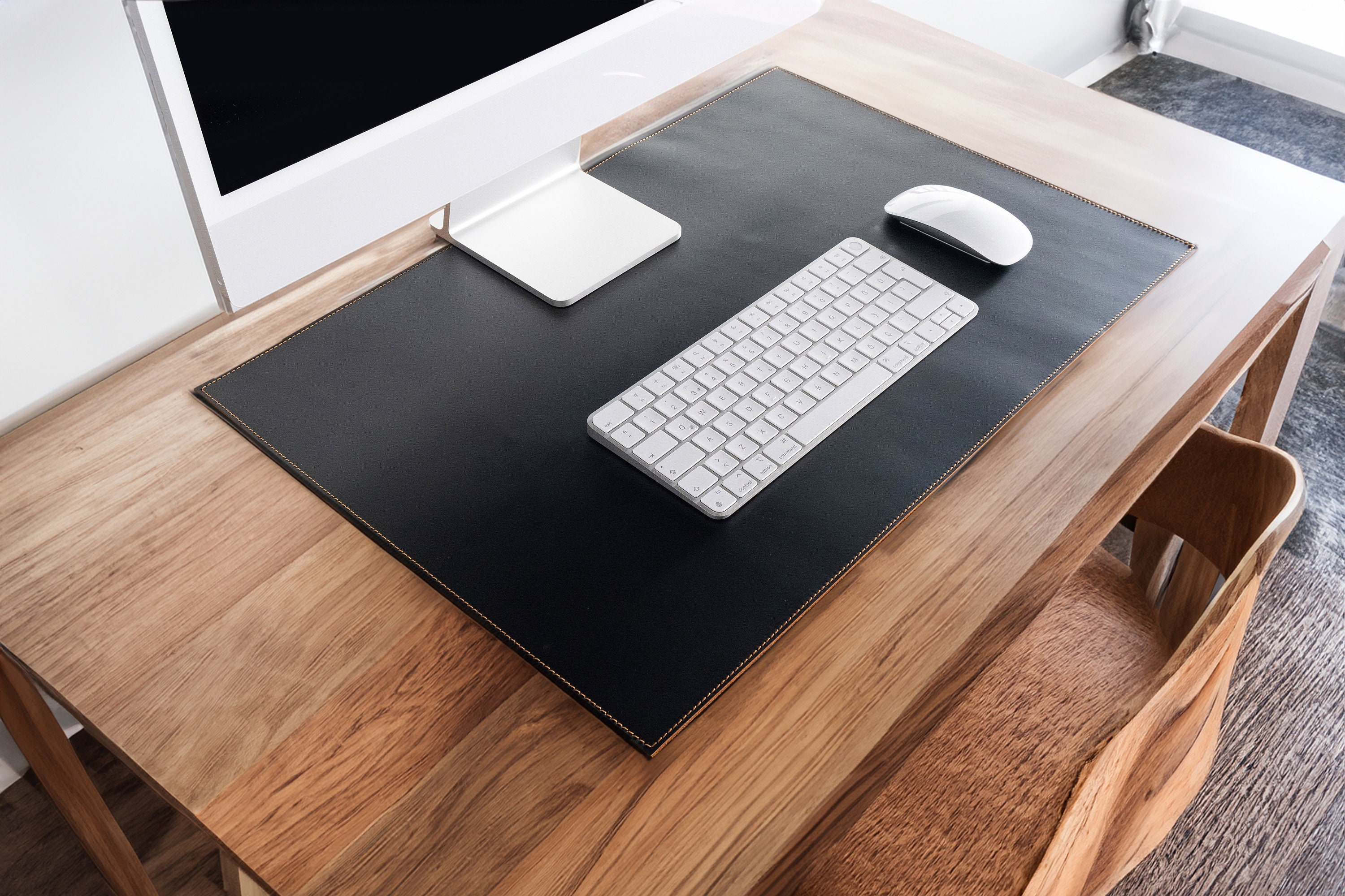 Two-tone Leather Desk Mat, Black & Tobacco, Handmade 1.8mm Desk Pad - Etsy