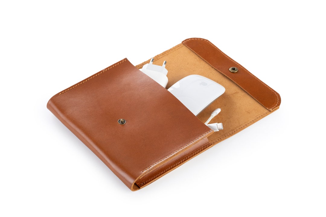 Leather Laptop Charger Organizer: Handmade Laptop Cable & Mouse Storage ...