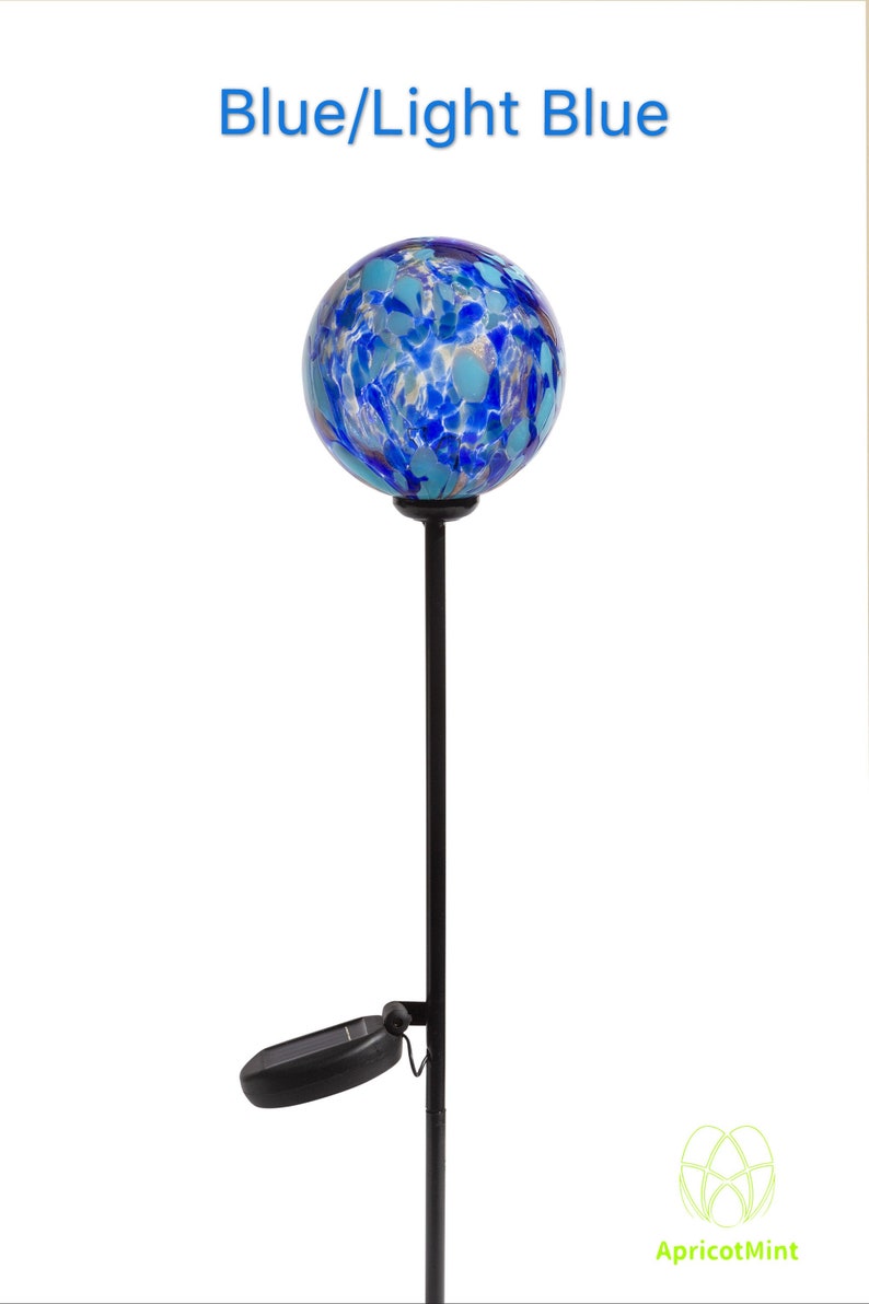 Set of 2 Solar LED Hand Made Art Glass Ball Garden - Etsy