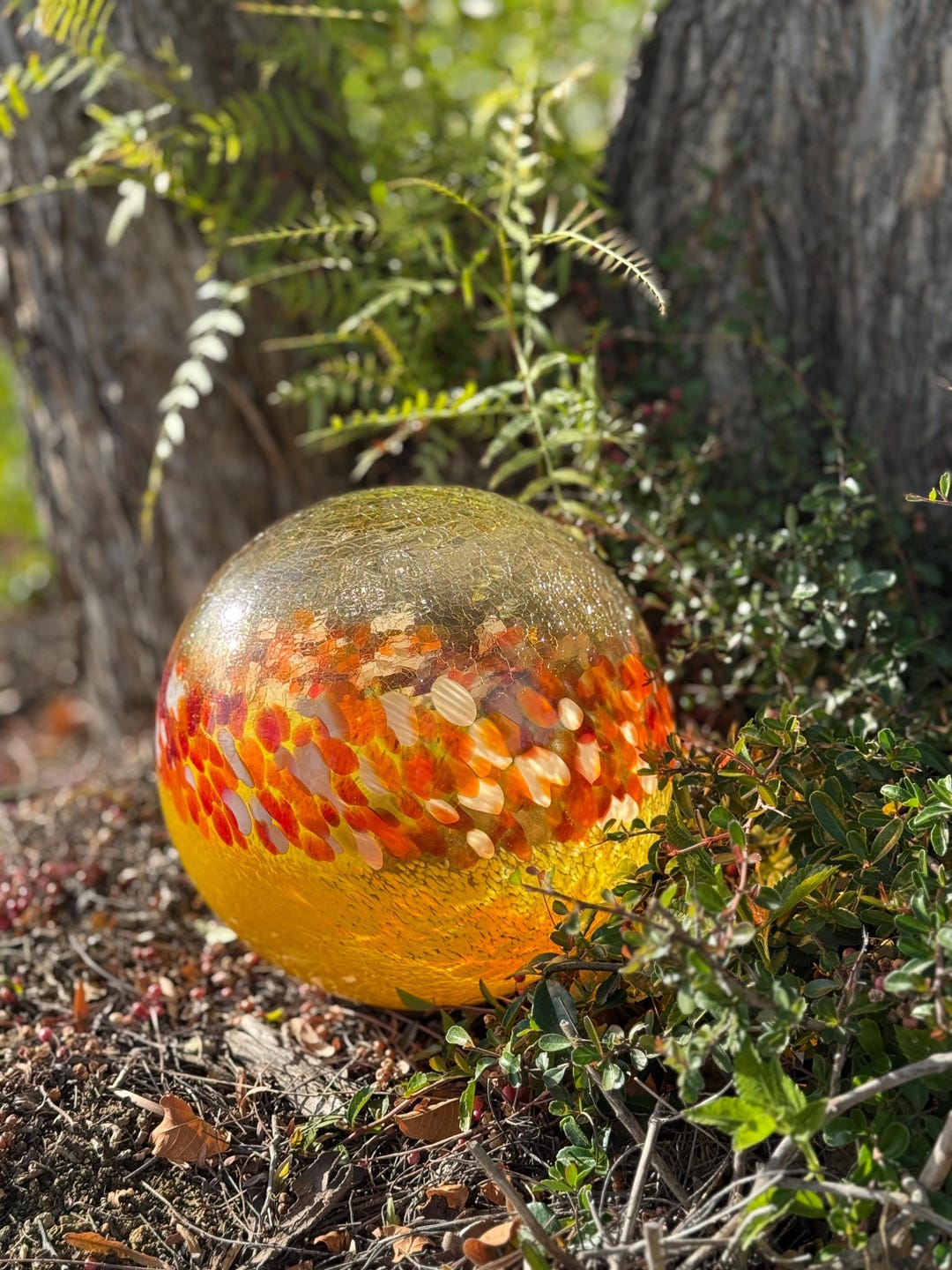 10“ Solar LED Light up Art Glass Gaze Ball-blue/garden/pathway Light ...