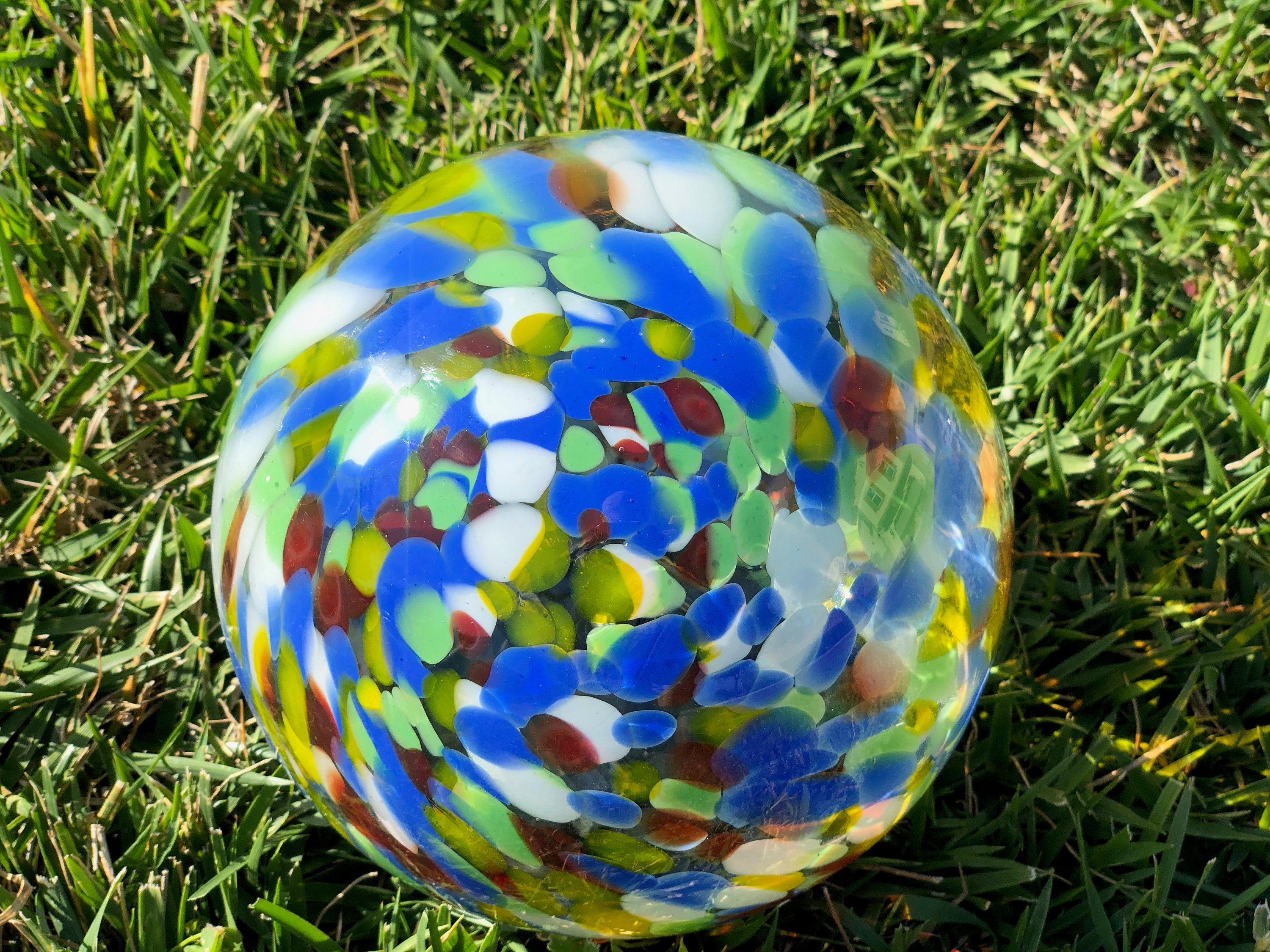 Hand Blown Art Glass Solar LED Gaze Ball, Colorful Garden Light (6") - Etsy