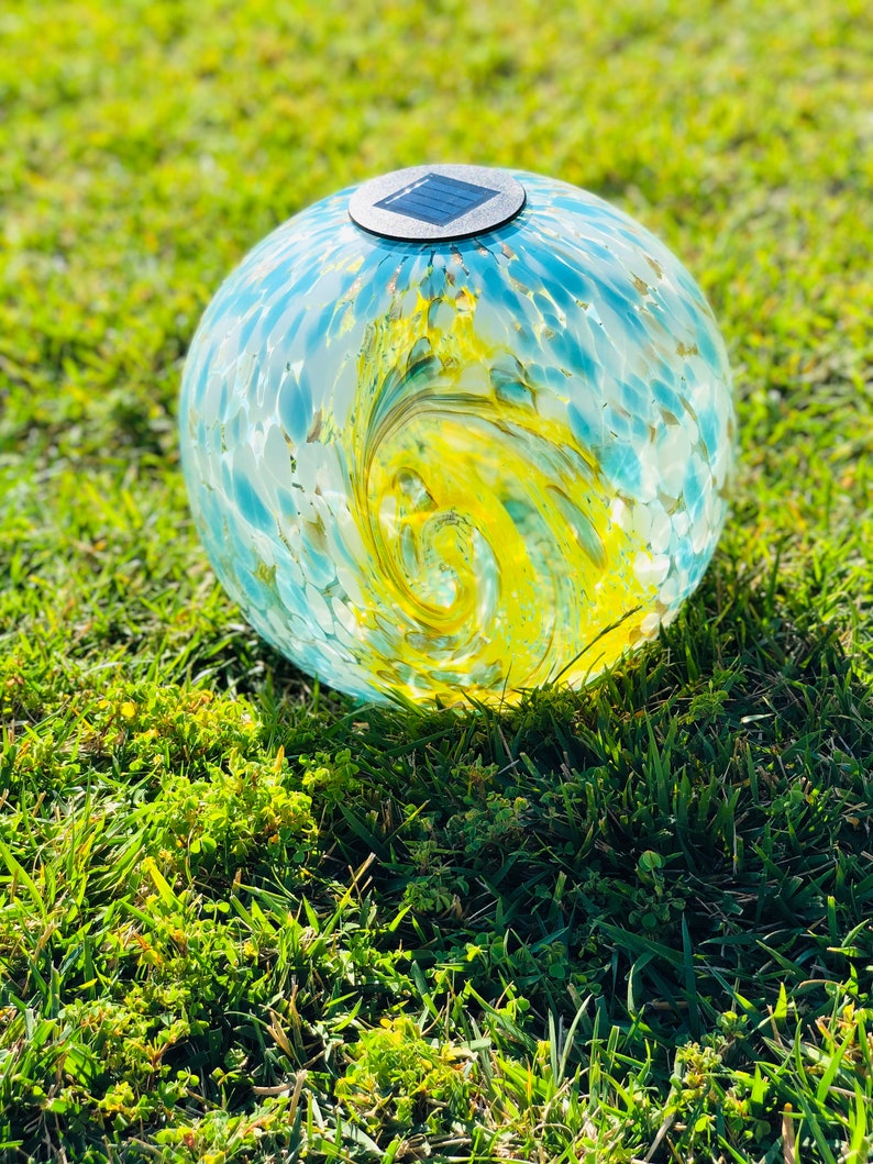 12" Hand Blown Art Glass Solar Gaze Ball, Garden Light - Etsy