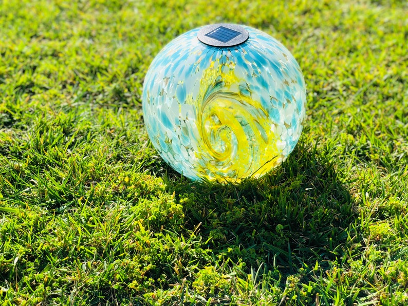 12" Hand Blown Art Glass Solar Gaze Ball, Garden Light - Etsy
