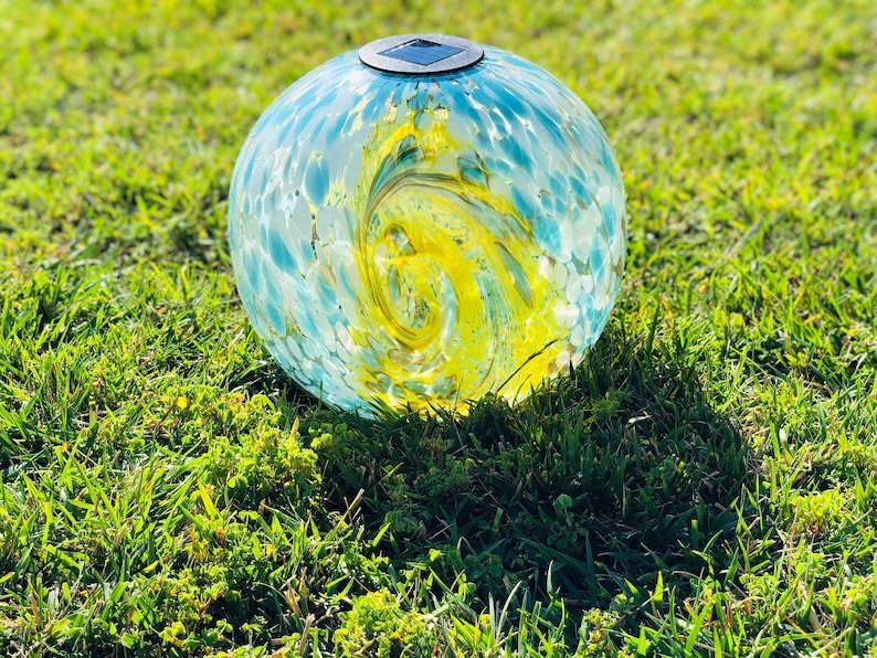 12" Hand Blown Art Glass Solar Gaze Ball, Garden Light - Etsy