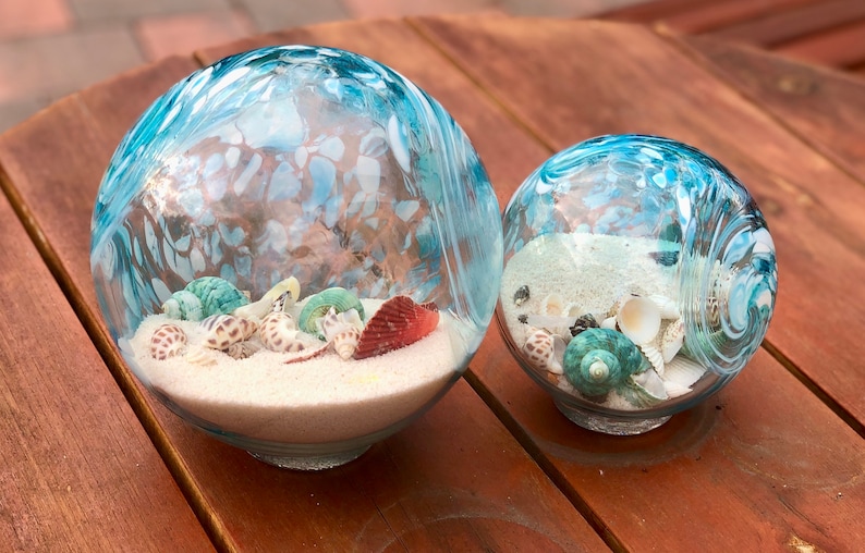 Hand Blown Art Glass Sea Globe: Caribbean Blue Shell & Sand Decor - Etsy