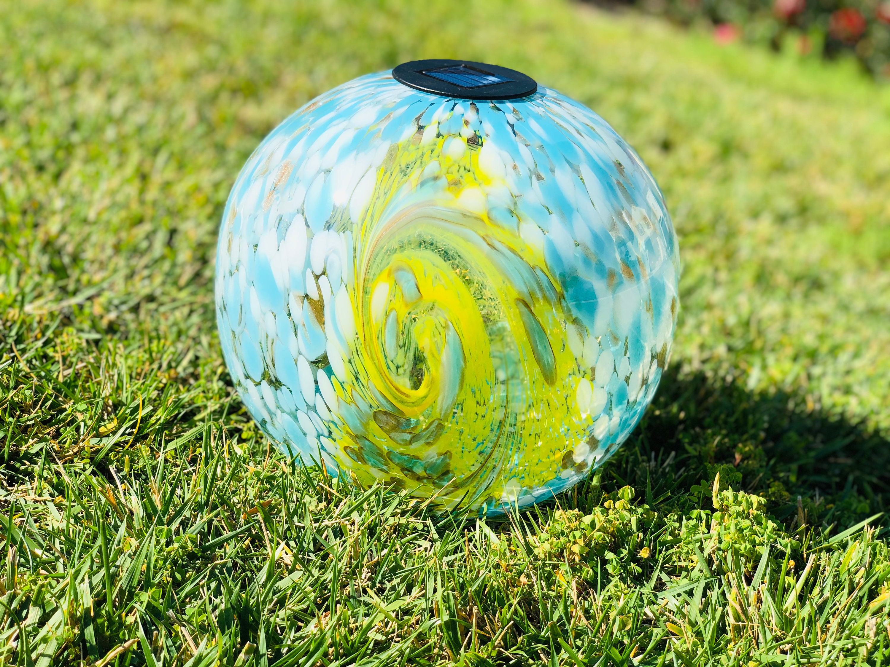12" Hand Blown Art Glass Solar Gaze Ball, Garden Light - Etsy
