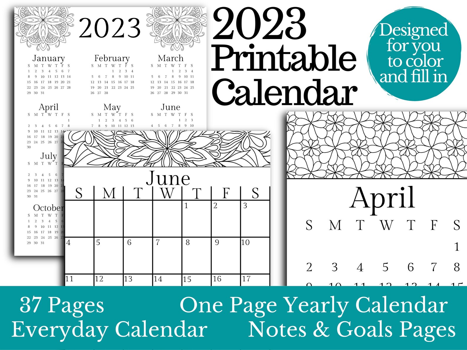 2023 Digital Calendar Printable Calendar Yearly Calendar - Etsy