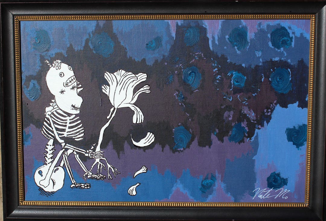 Weeping Skeleton, Acrylic Painting With Oil Markers on Canvas With ...