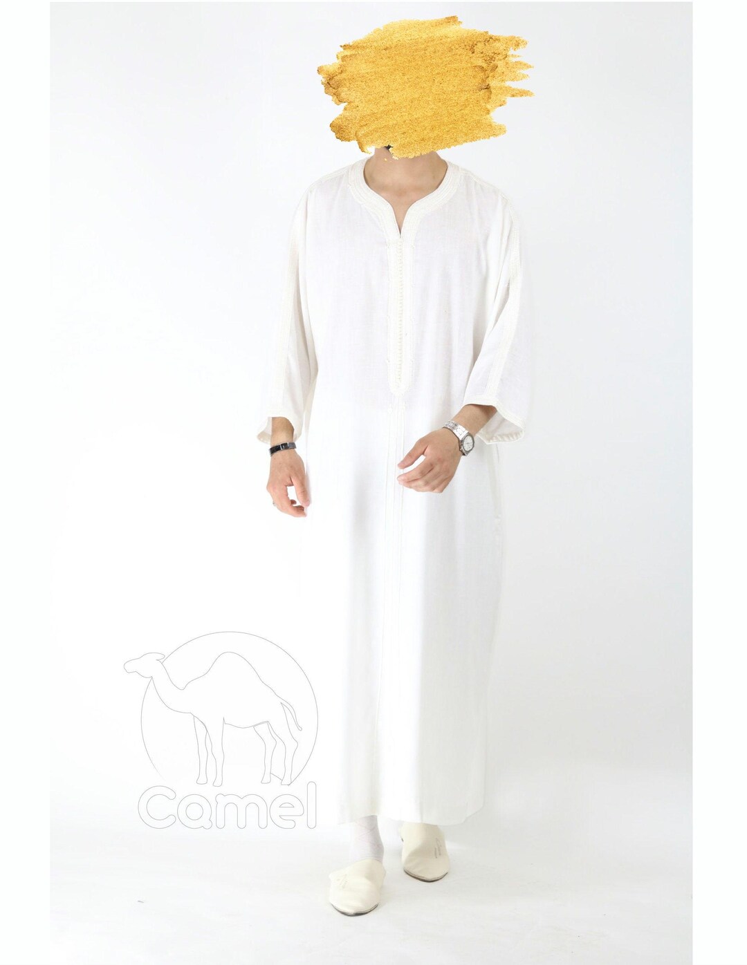 White Djellaba Kaftan Moroccan Men Aid Ramadane Hooded Caftan Thobe ...