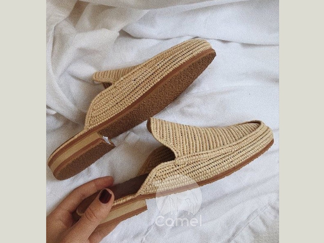 Moroccan Raffia Sandals Morocco, Naturel Leather Sheepskin Raffia ...