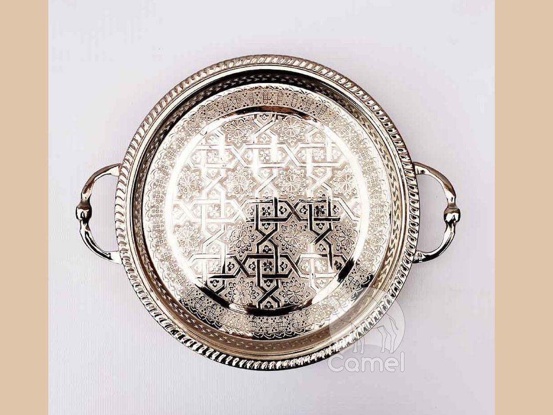 Moroccan Tea Tray From 25-45cm, Morrocan Handmade Tea Tray, Silver ...
