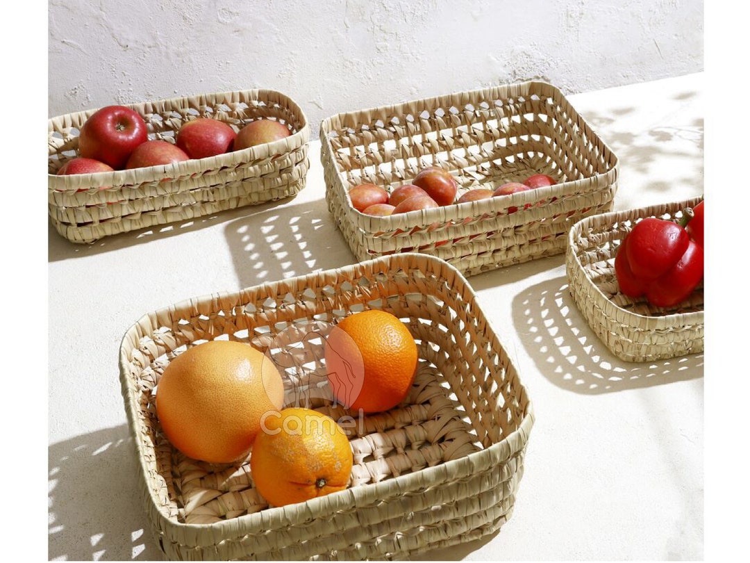 Set of 3 Handmade Elongated Palm Leaf Basket, Rustic Basket, Palm ...