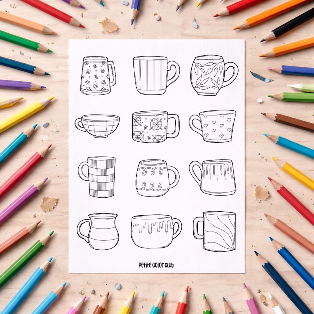 Mugs Coloring Page Printable - Etsy